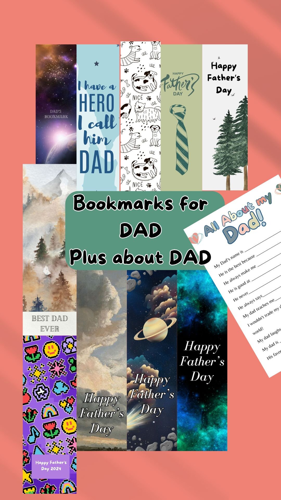 Bookmark's for Father's Day You Print Bonus All About Dad Printable ...