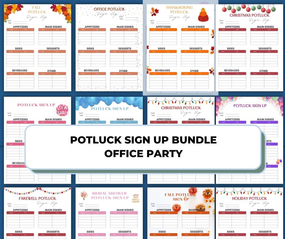 Office Party Potluck Sign up Sheet Bundle - Going Away, Farewell ...