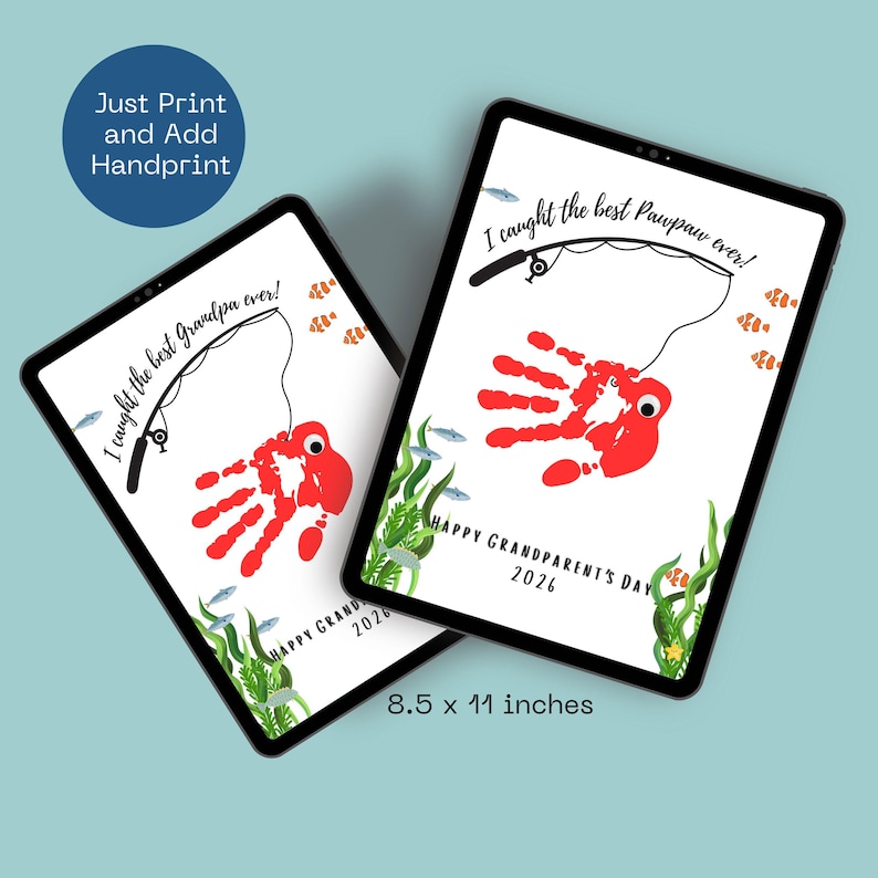 2026 Grandparents Day Fishing Fish Handprint Craft Printable, Toddler ...