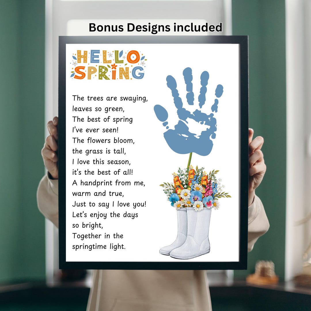 Spring Handprint Craft Bundle, Hello Spring Poem Activity, Handprint ...