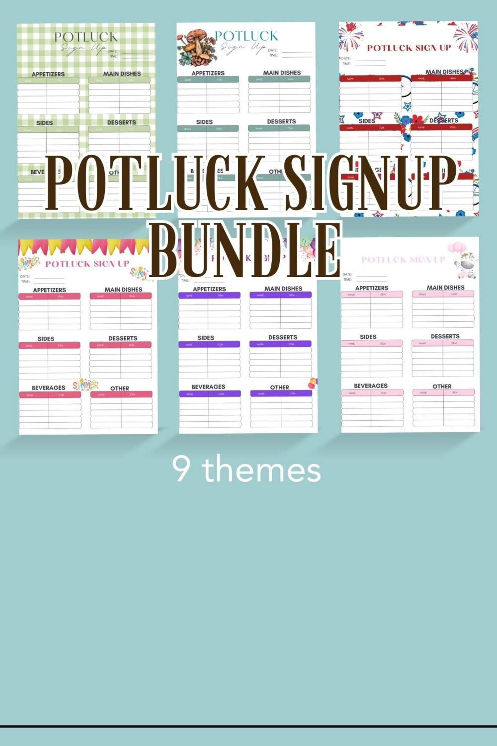 Summer Themed Potluck Cookout Sign up Sheets, Signup Lists, Baby, Labor ...