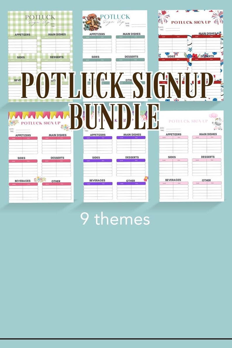 Summer Themed Potluck Cookout Sign up Sheets, Signup Lists, Baby, Labor ...