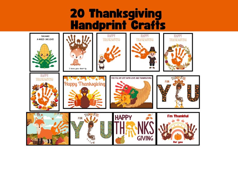Thanksgiving Handprint Craft Bundle for Kids, Fall Art for Children ...
