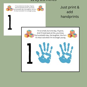 100 Days of School Handprint Art, Printable Handprint Craft Art Poem ...