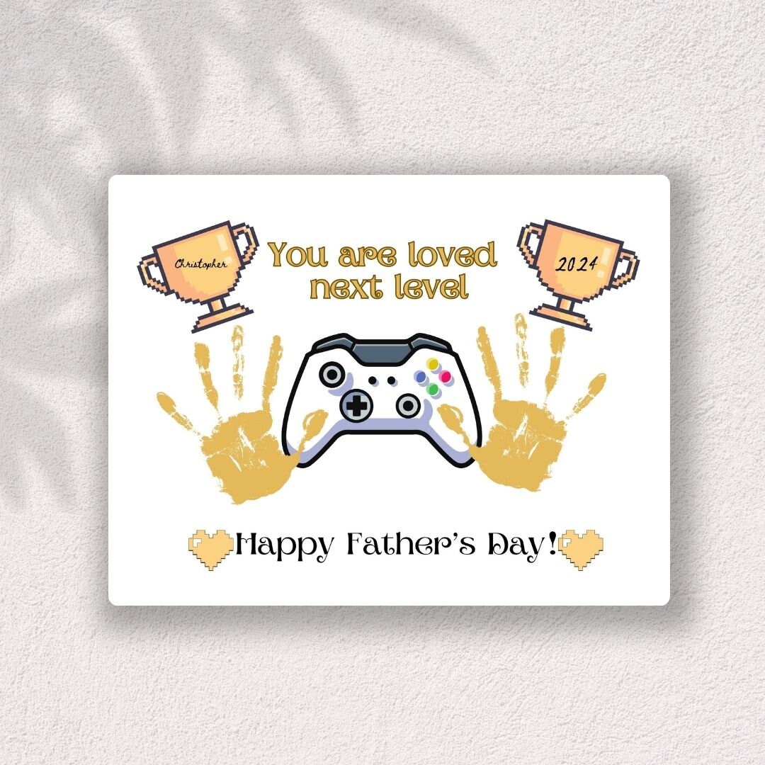Gamer Father's Day Handprint Art Gift, Father's Day Gamer Dad Craft ...