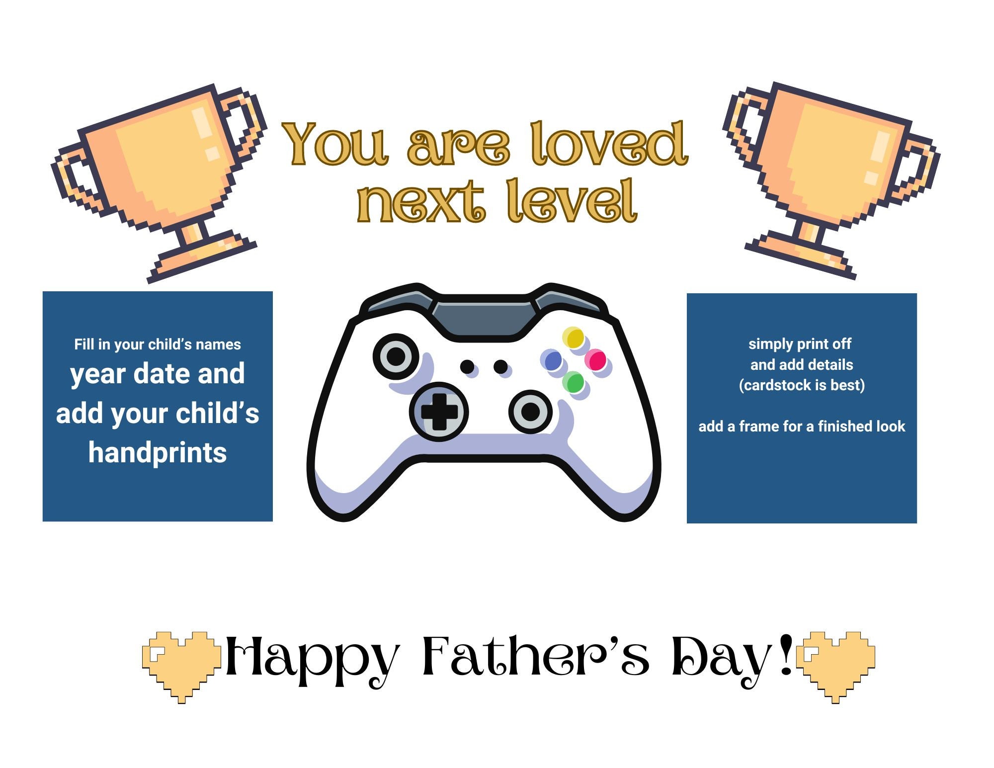Gamer Father's Day Handprint Art Gift, Father's Day Gamer Dad Craft ...