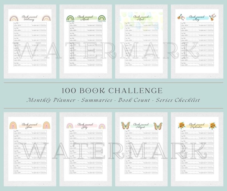 100 Book Challenge Bundle Printable, 2024,printable Reading Challenge Planner,book Review Log ...