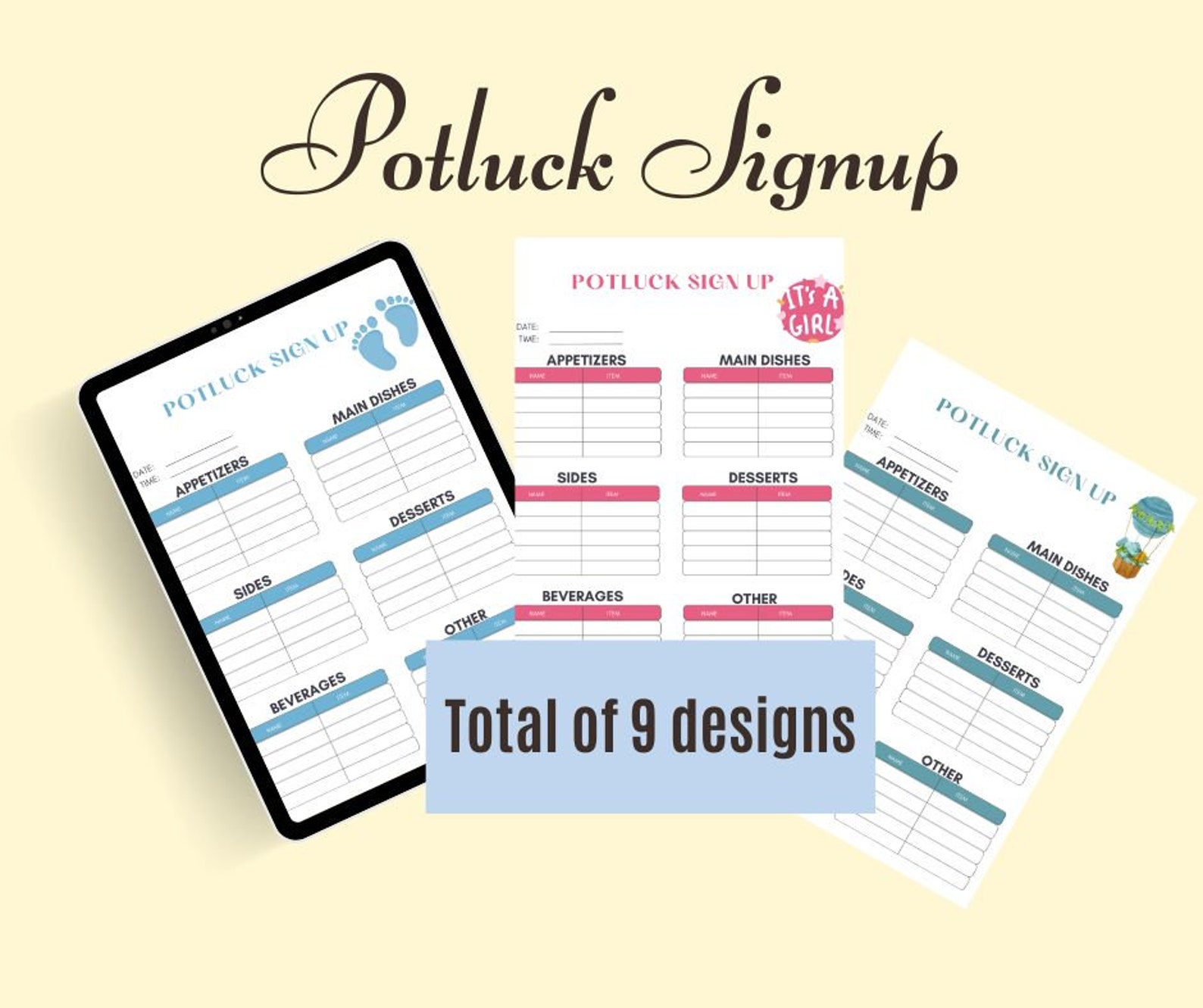 Summer Themed Potluck Cookout Sign up Sheets, Signup Lists, Baby, Labor ...