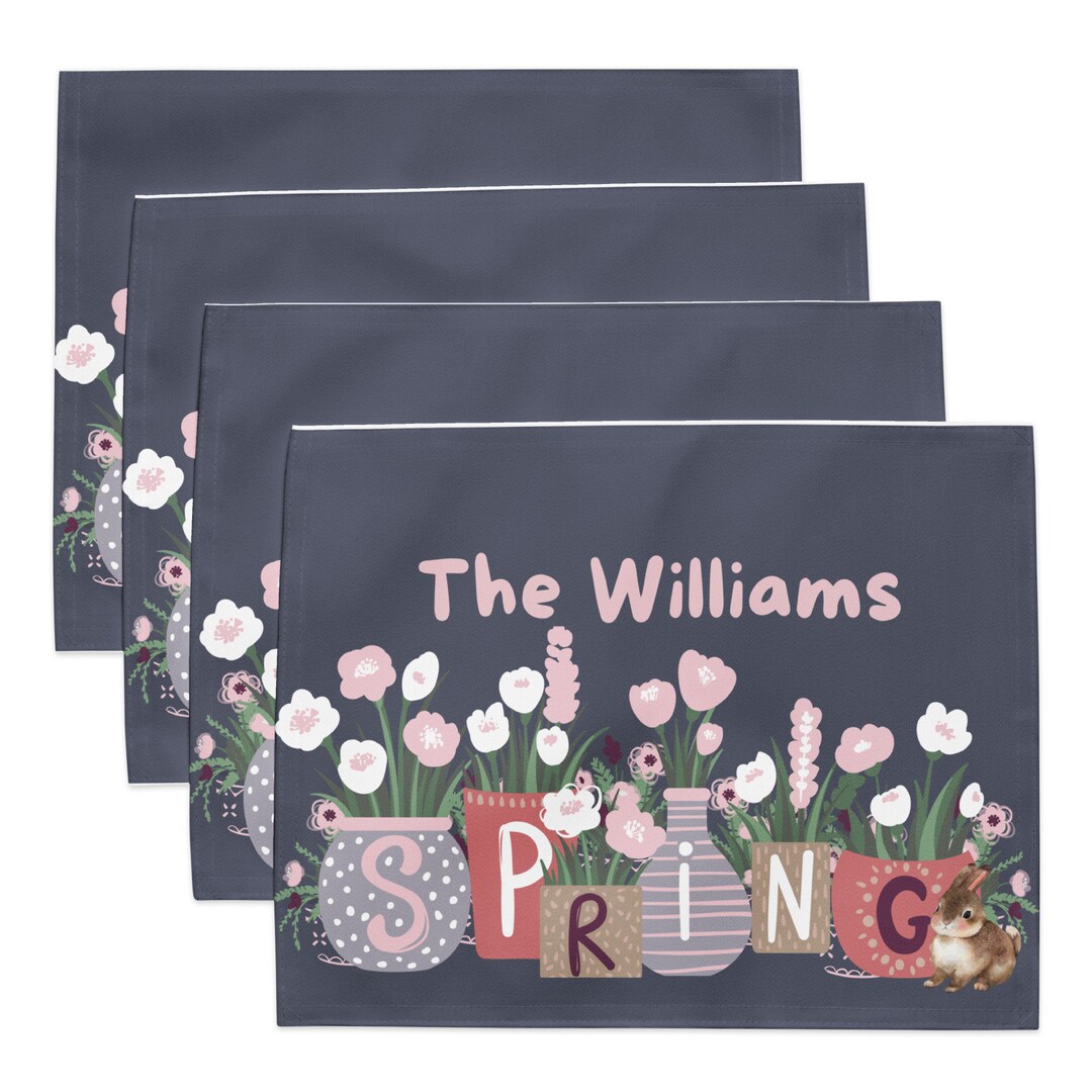 Set of 4 Personalized Spring Placemats Bunny Rabbit Boho Colors Wedding ...