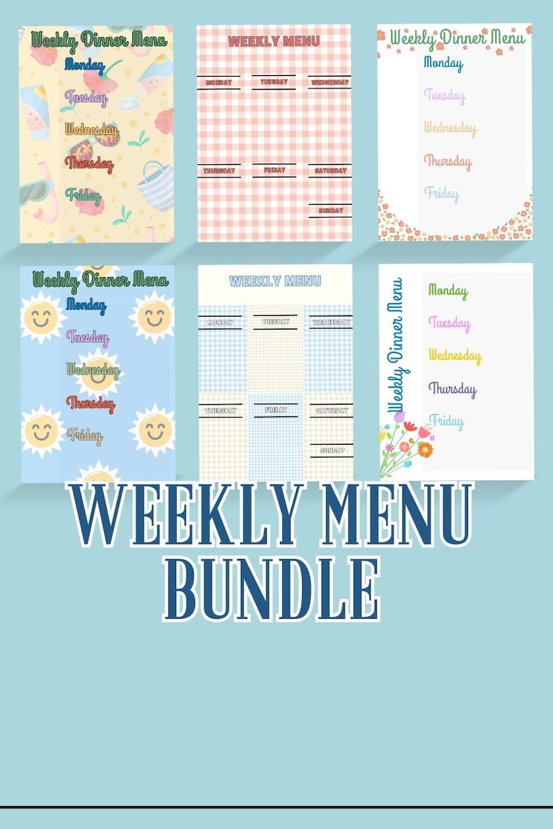 Summer Theme Weekly Family Menu Planner, Meal Planner, Home Daycare ...