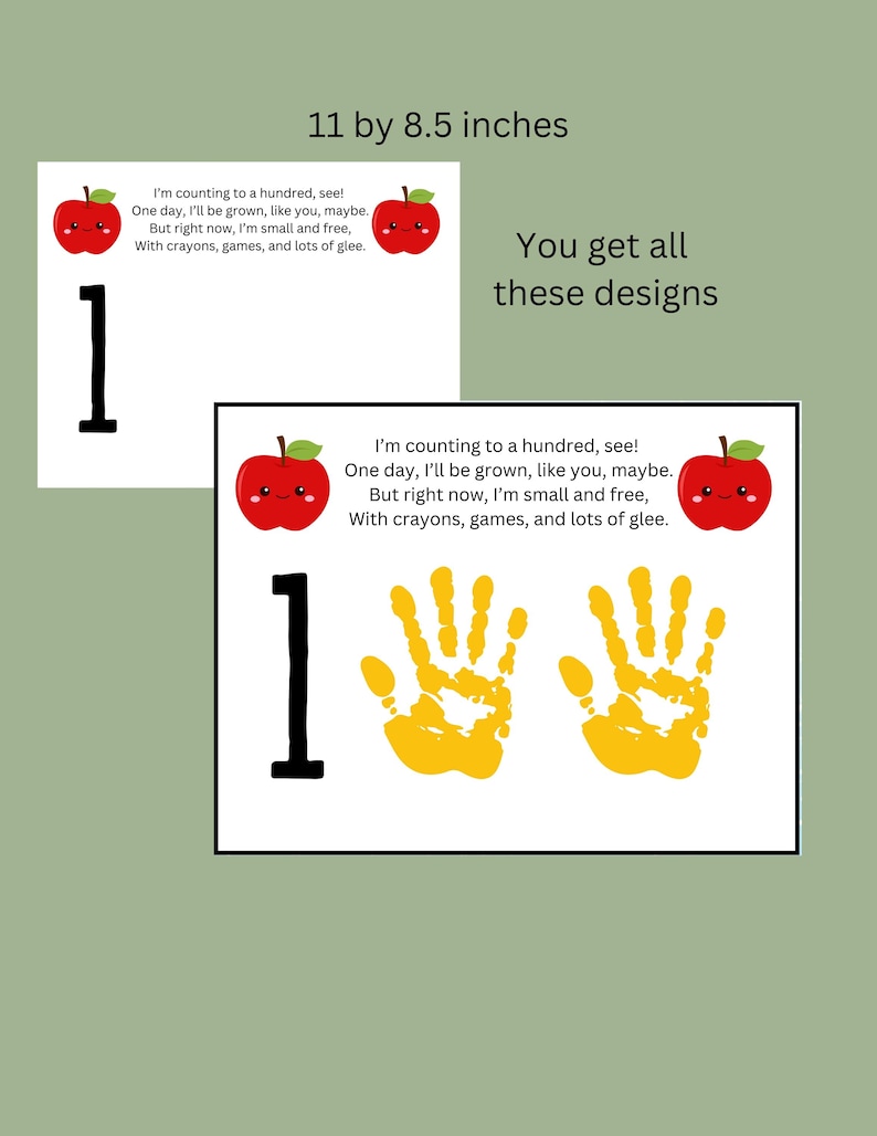 100 Days of School Handprint Art, Printable Handprint Craft Art Poem ...