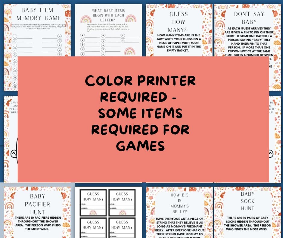 Rainbow Theme Baby Shower Games, Print Instant Download, Digital ...