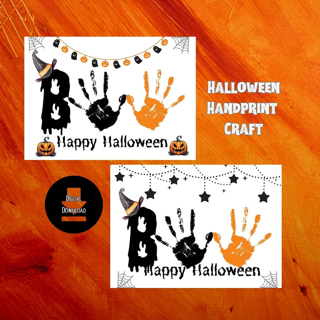 PRINTABLE Halloween Handprint Art, Boo Handprint Fall Art Craft ...
