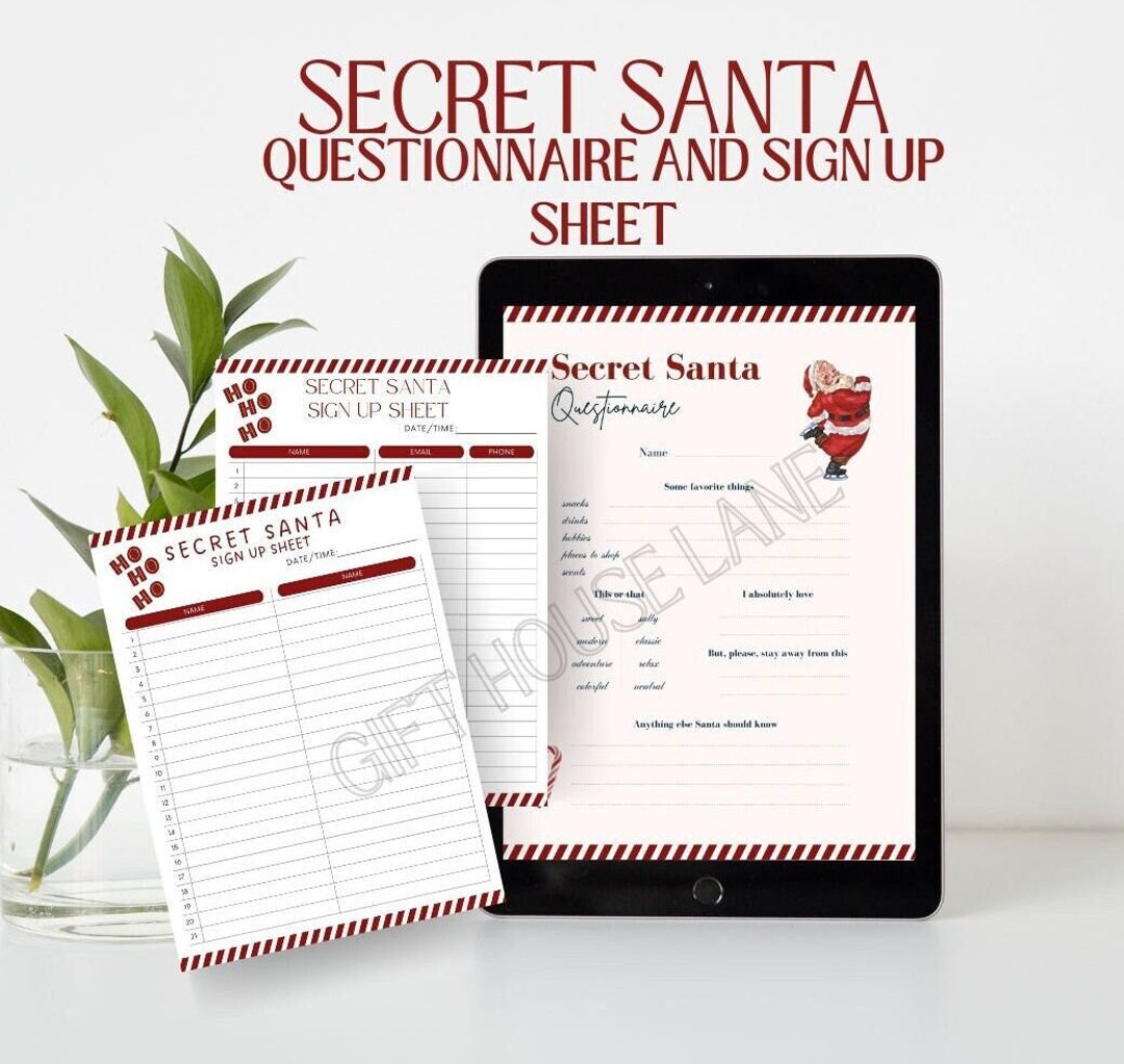 Secret Santa Questionnaire Download Print, Secret Santa Sign up Form ...