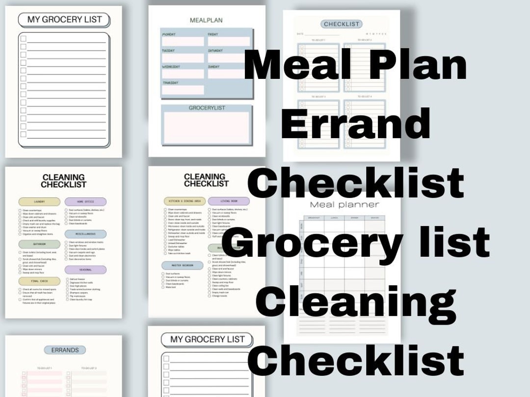 Cleaning Checklist With Meal Planner, Errand List, Grocery List ...