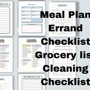 Cleaning Checklist With Meal Planner, Errand List, Grocery List Digital ...