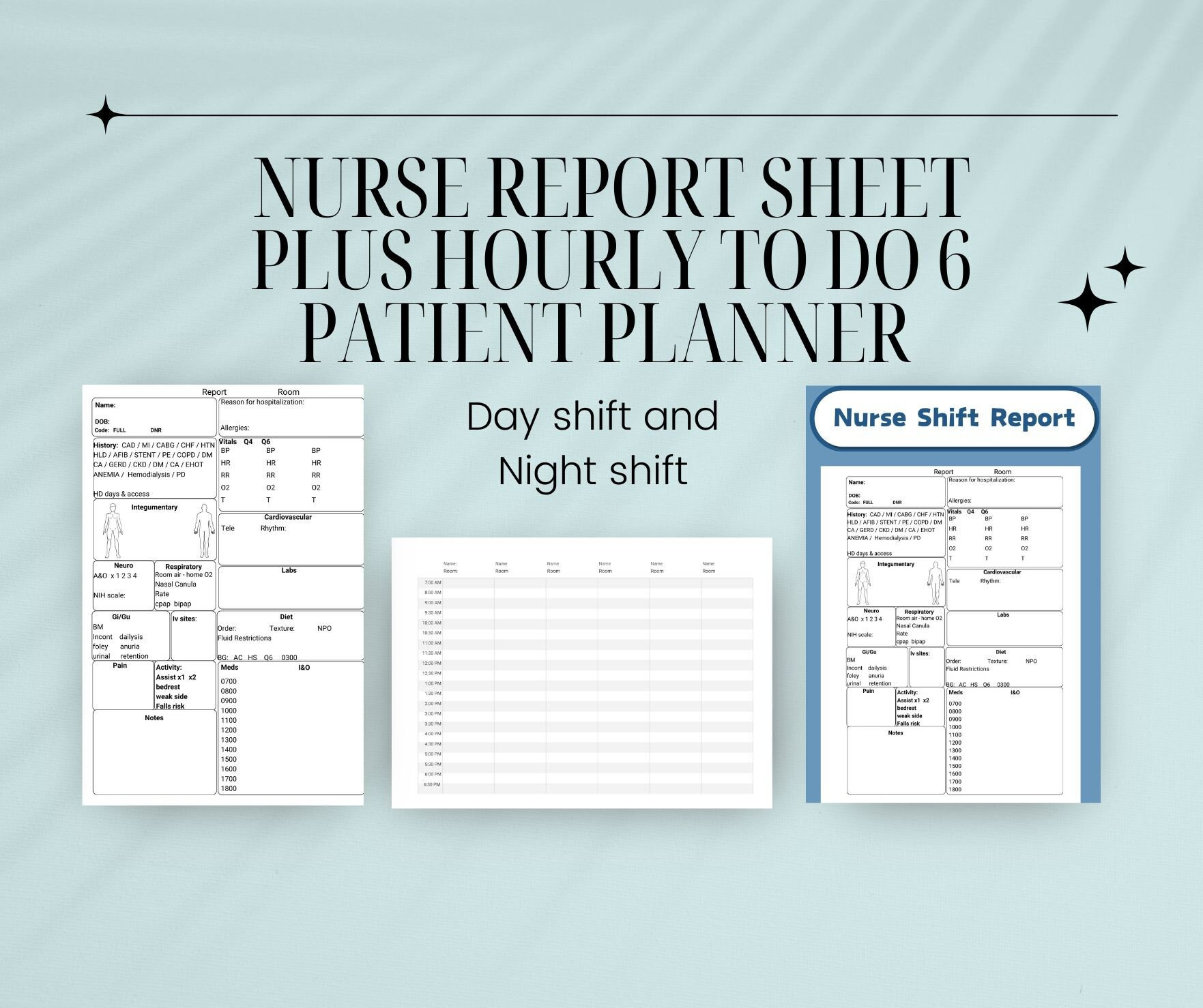 Nurse Shift Report Plus Hourly Planner - Med Surg Nurse Brain Sheet ...