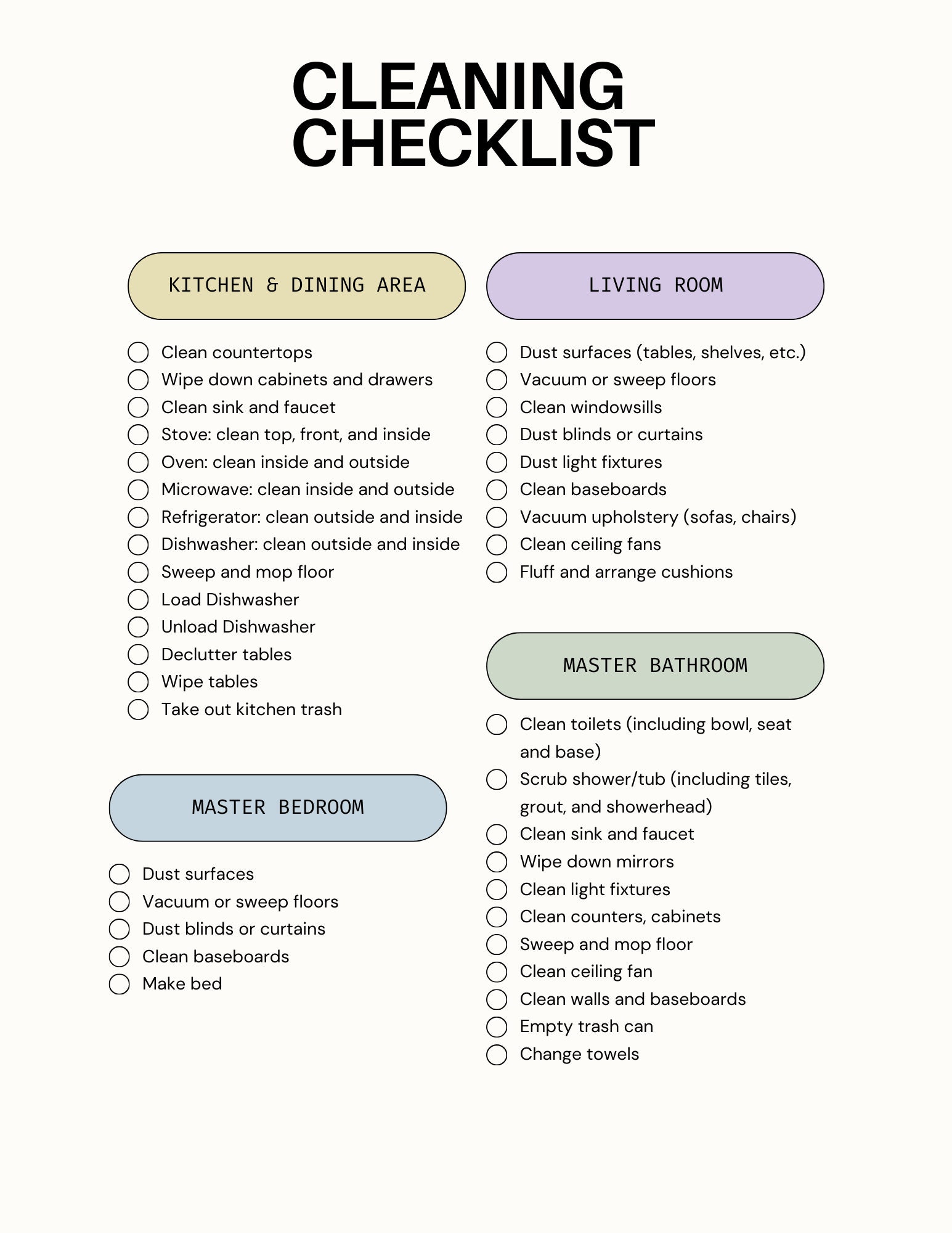 Cleaning Checklist With Meal Planner, Errand List, Grocery List Digital ...