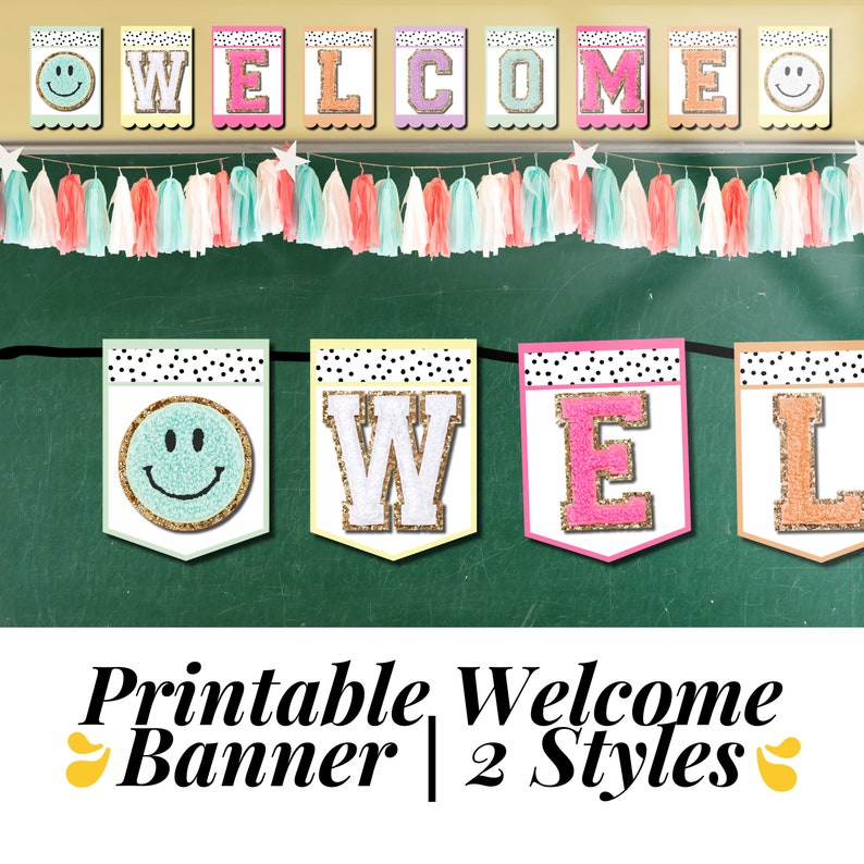 Welcome Banner 2 Styles | Groovy Classroom Decor | Chenille Patches ...