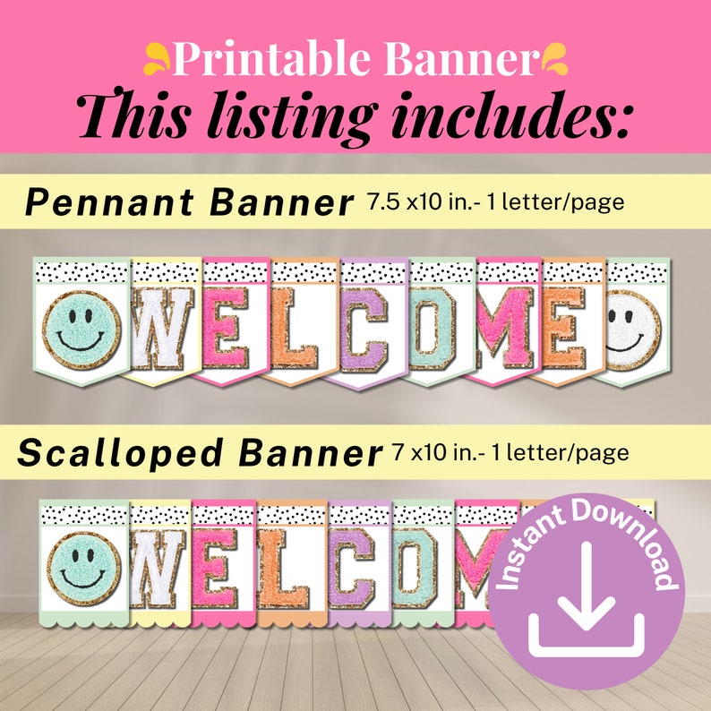 Welcome Banner 2 Styles | Groovy Classroom Decor | Chenille Patches ...
