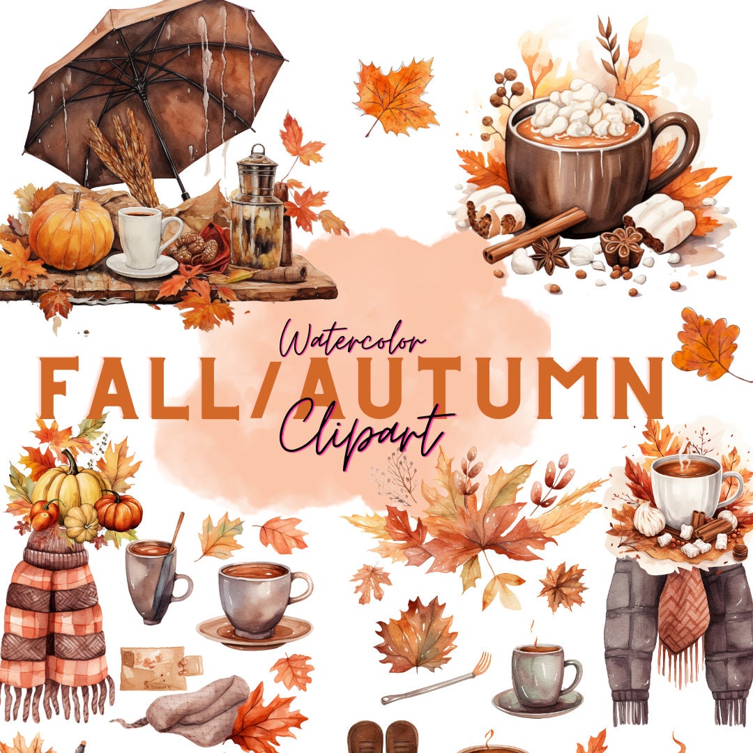 Cozy Fall Watercolor Clipart Autumn Clipart Hot Cocoa Watercolor ...
