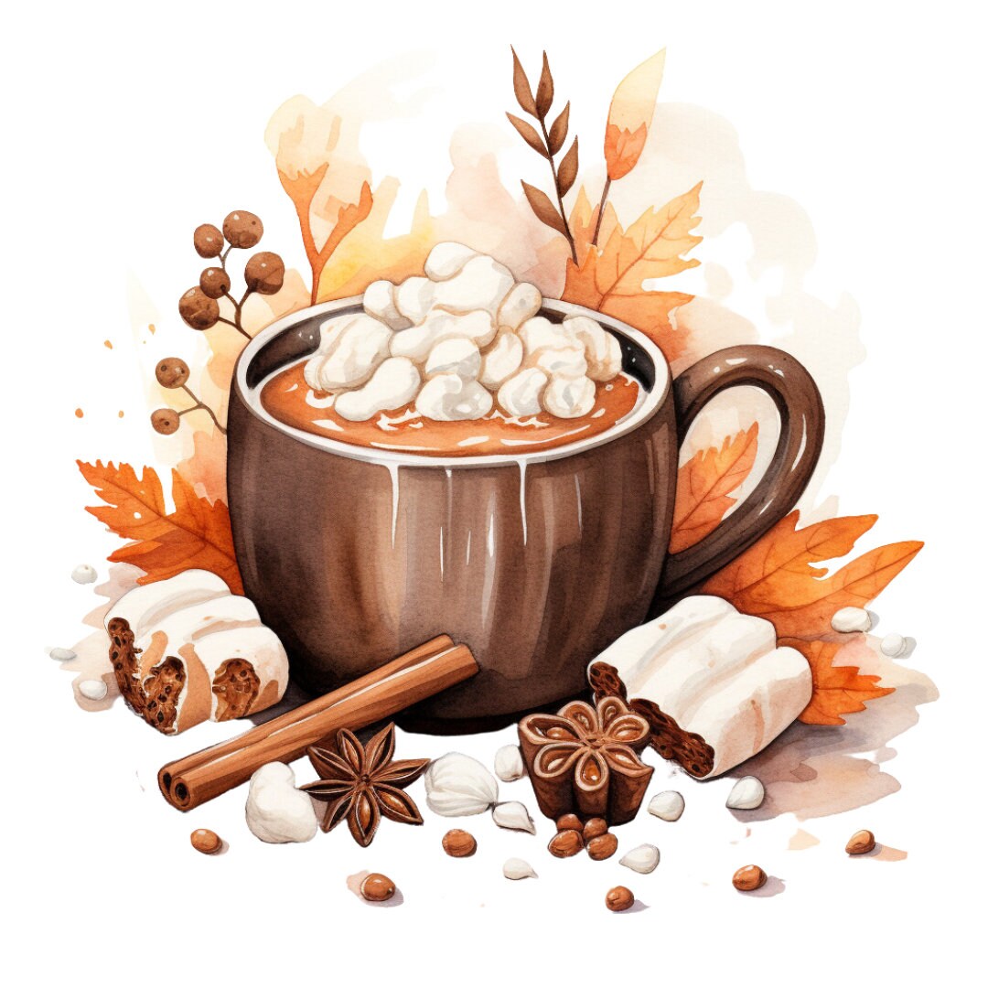 Cozy Fall Watercolor Clipart Autumn Clipart Hot Cocoa Watercolor ...
