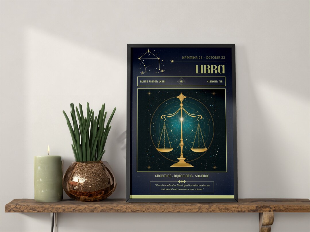 Libra Zodiac Poster, Astrology Wall Decor, Celestial Constellation ...