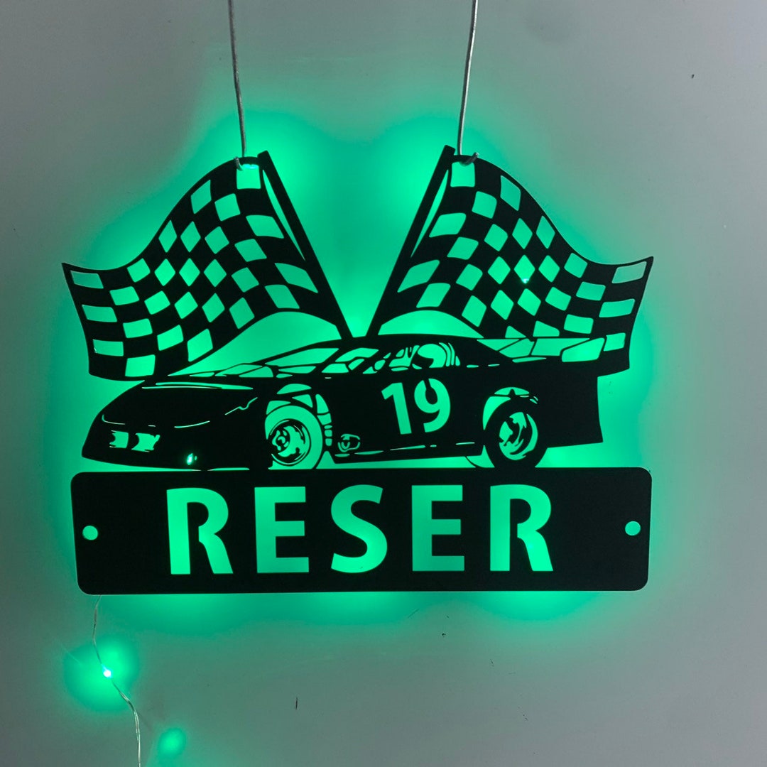 Custom Race Car Metal Wall Art LED Light, Race Car Sign, Dirt Track ...
