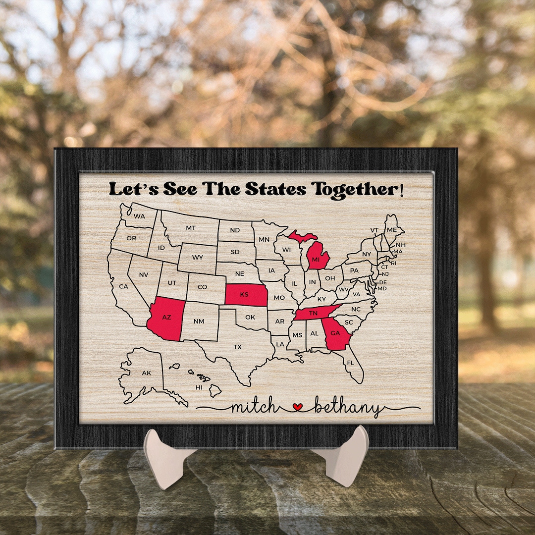 Personalized Couple Travel Map Frame, Let's See the States Together ...