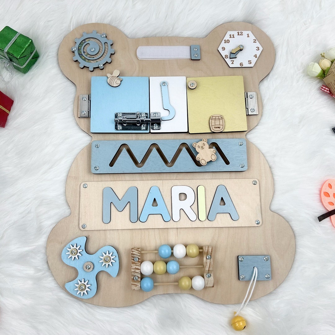 Personalized Bear Busy Board for Toddler, Custom Name Montessori Board ...
