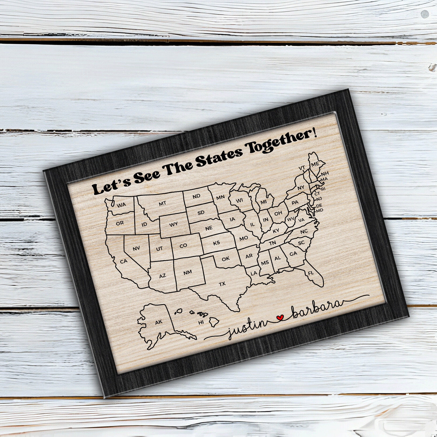 Personalized Couple Travel Map Frame, Let's See the States Together ...