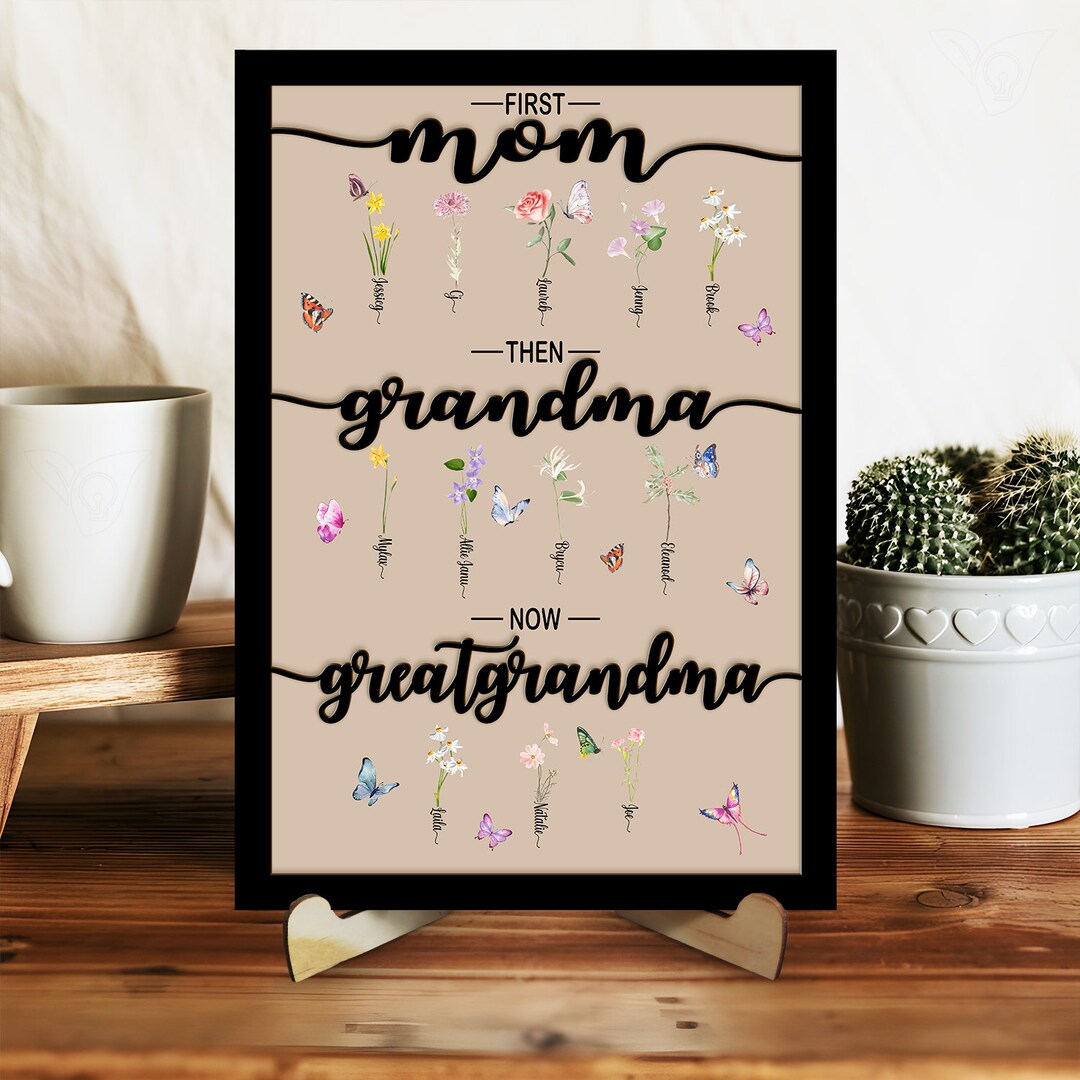 Custom Birth Month Flowers First Mom Now Greatgrandma Plaque, Mothers ...