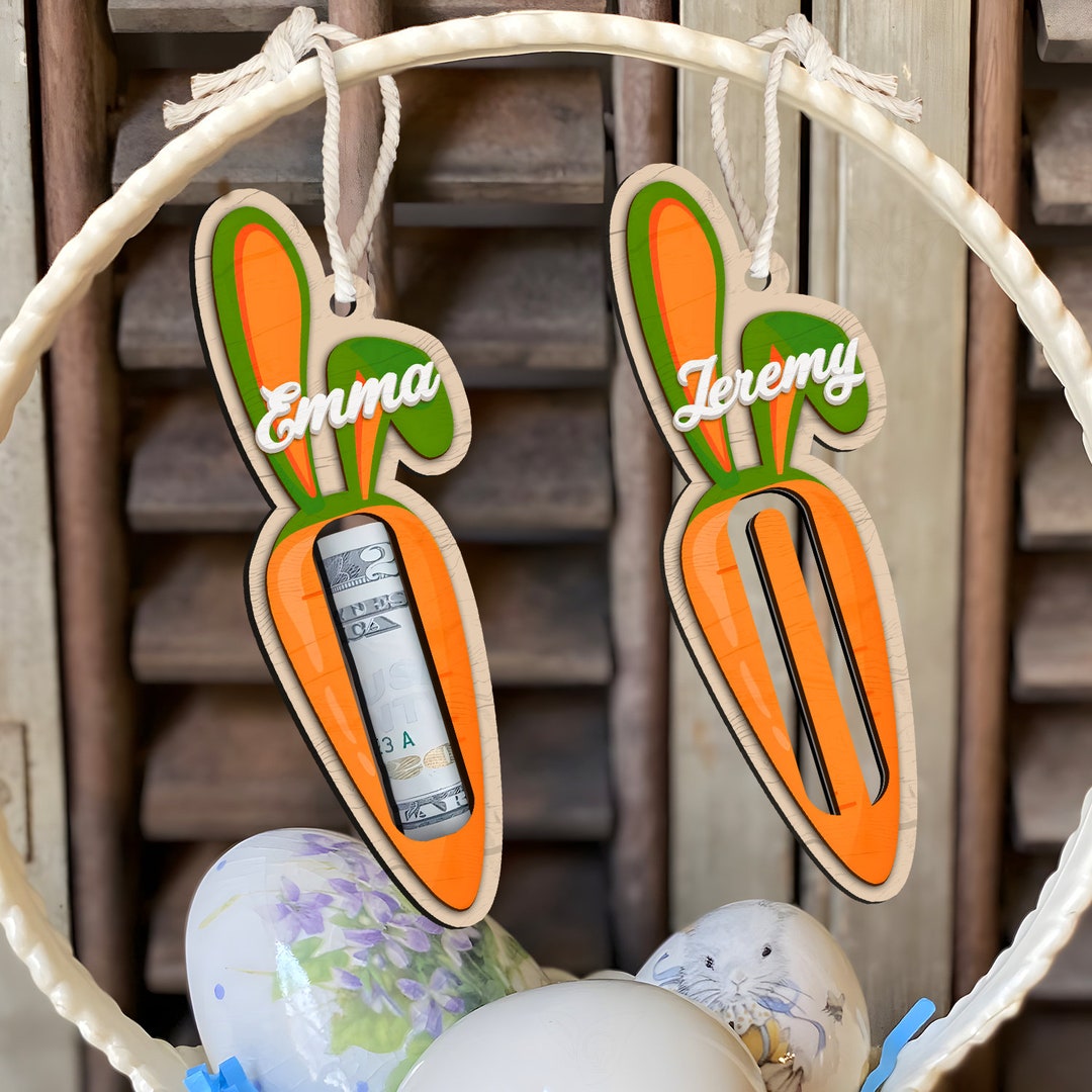 Personalised Easter Carrot Bunny Ears Money Holder, Custom Name Easter ...