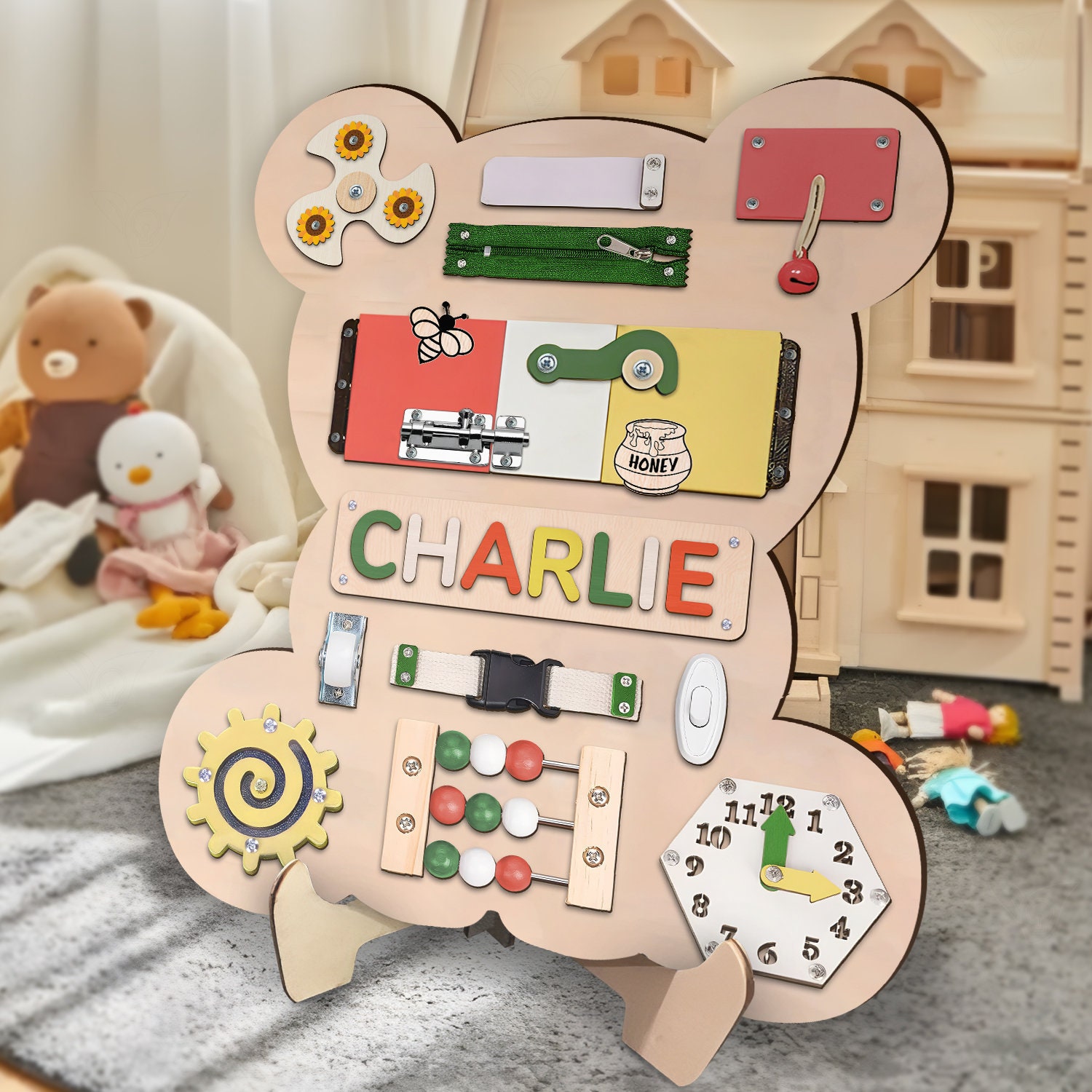 Personalized Blue Bear Busy Board for Baby Boy, Personalized Baby Gift ...