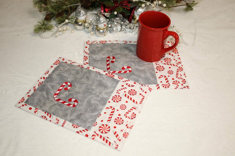 Christmas Candy Cane Fabric Mug Rugs, Reversible Set of 2 Coasters - Etsy