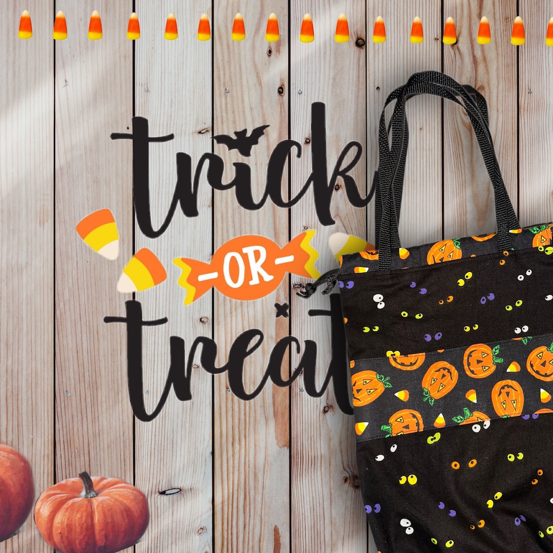 Trick or Treat BAG! Pumpkins and Spooky Eyes Print Halloween Candy Bag ...
