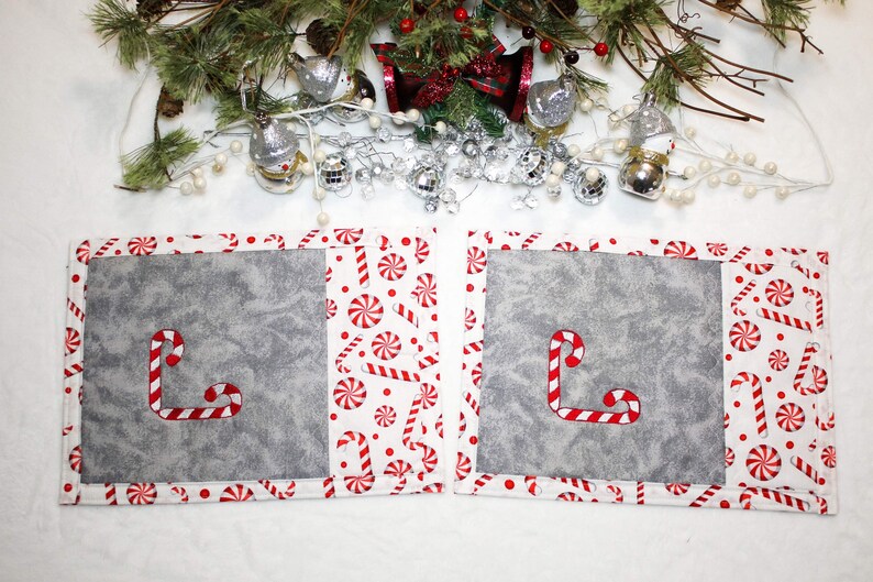 Christmas Candy Cane Fabric Mug Rugs, Reversible Set of 2 Coasters - Etsy