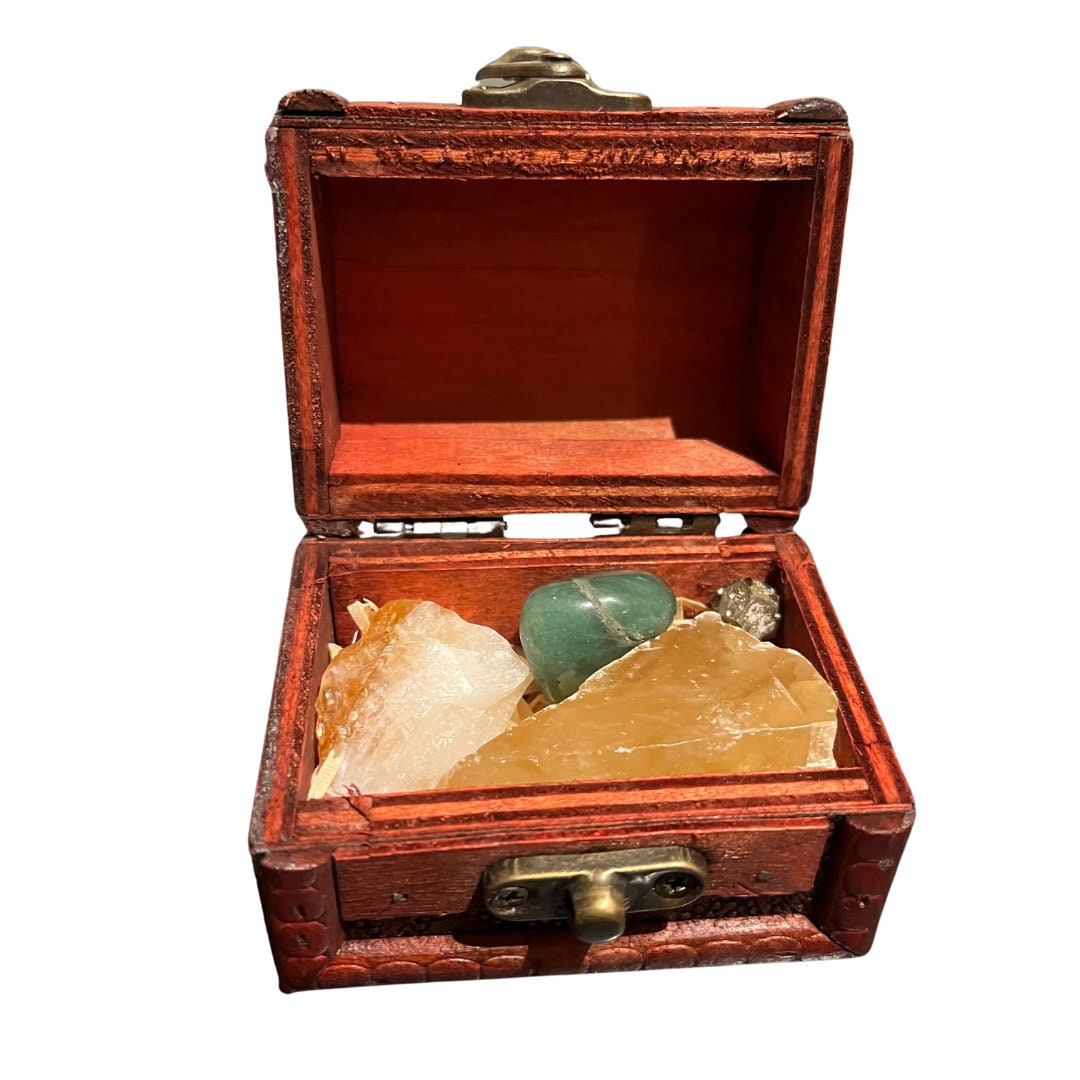 Abundance Gem Chest | Prosperity Crystal Collection in Wooden Treasure ...