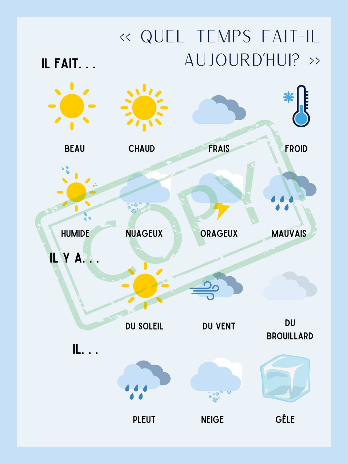 French Weather Classroom Poster PDF/PNG - Etsy