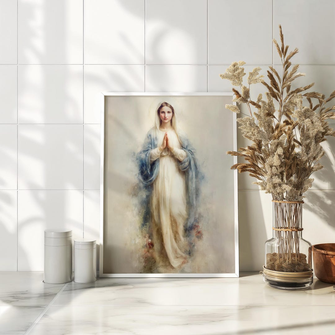 Modern Virgin Mary Print: Blessed Mother Mary Christian Wall Art ...
