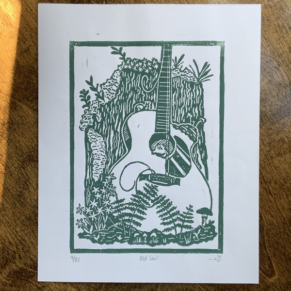 Guitar Linocut - Etsy