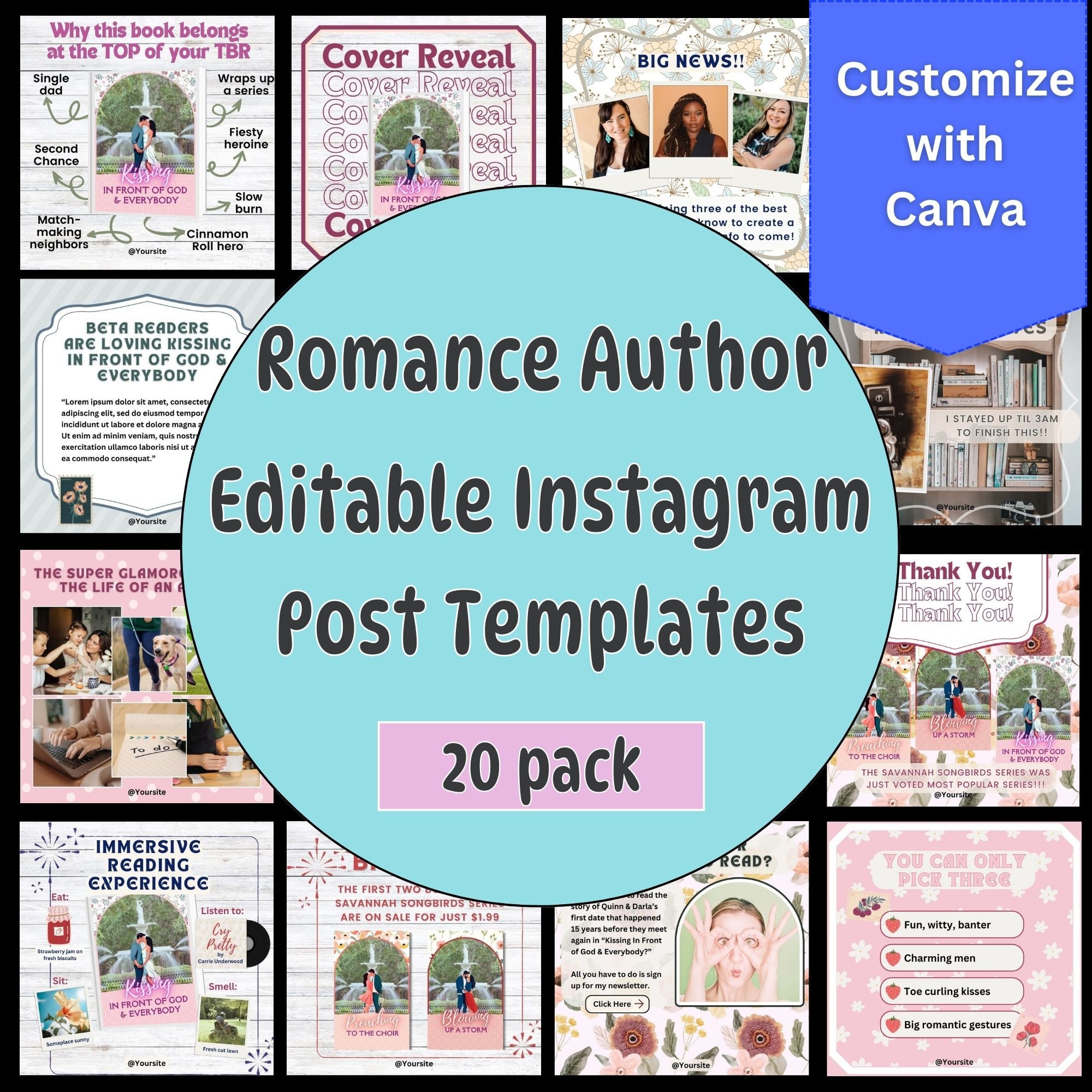 Instagram Template for Author Marketing for Romance Author Editable ...
