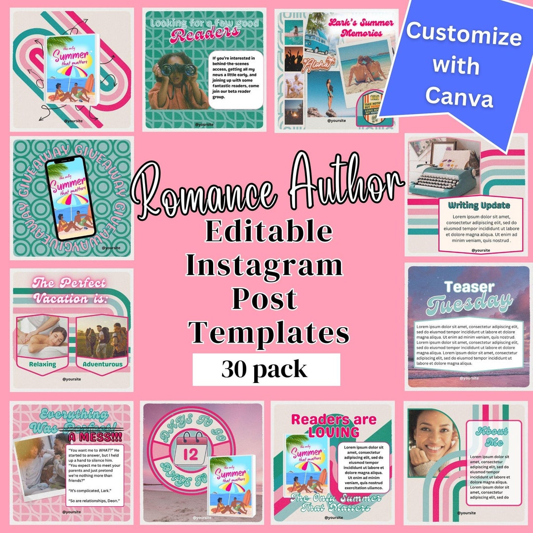 Instagram Template for Author Marketing for Romance Author Editable ...