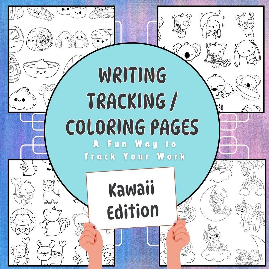 Word Count Tracker for Author Digital Kawaii Coloring Page Writer ...