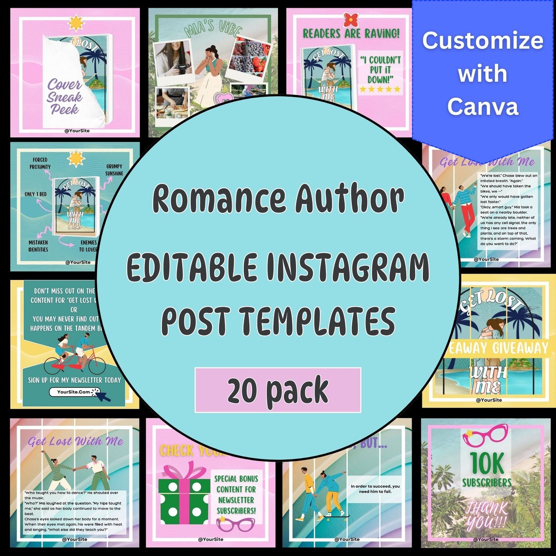 Instagram Template for Author Marketing for Romance Author Editable ...