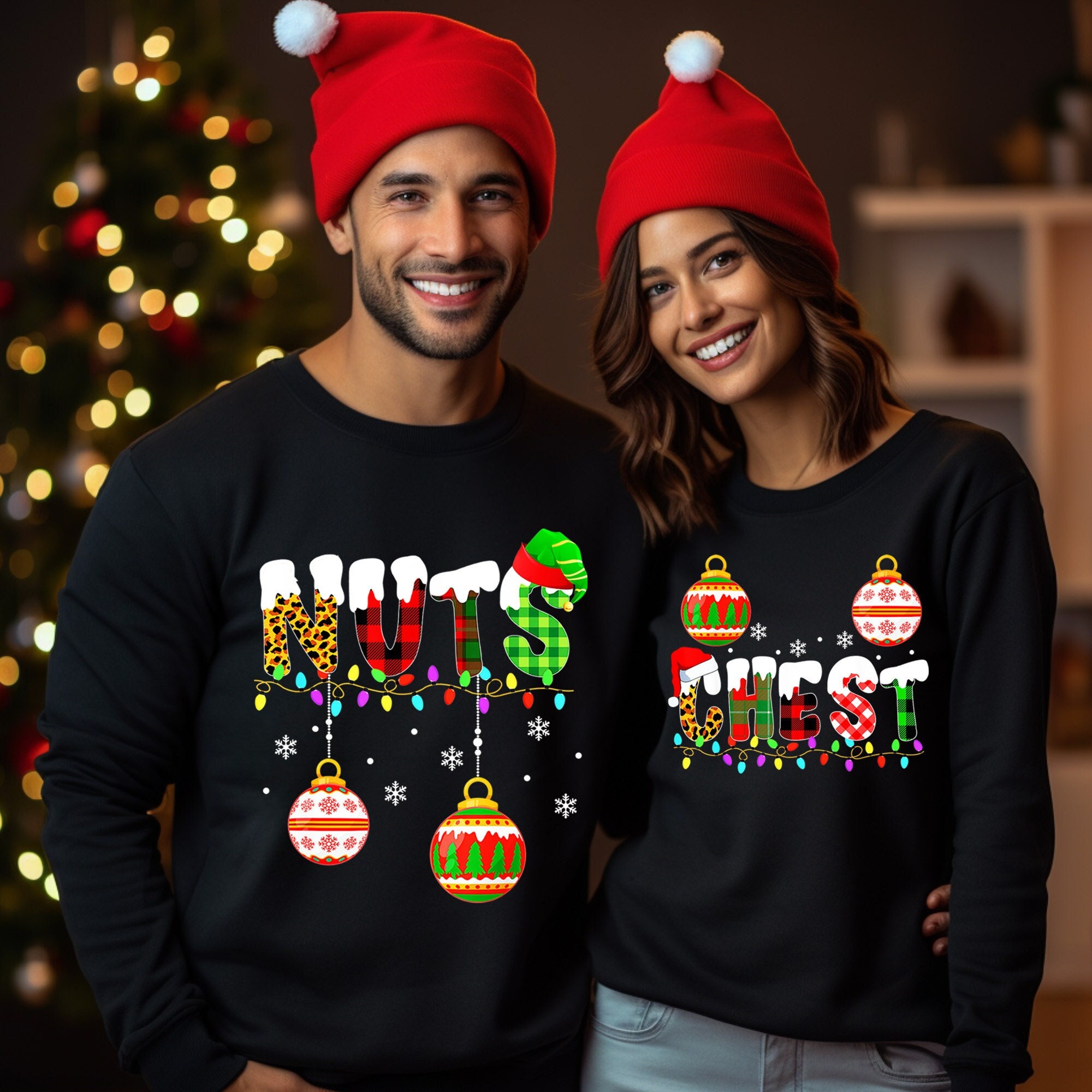 Christmas Couples Sweatshirt Chest And Nuts Sweatshirt Cute Christmas Couples Hoodie Holiday