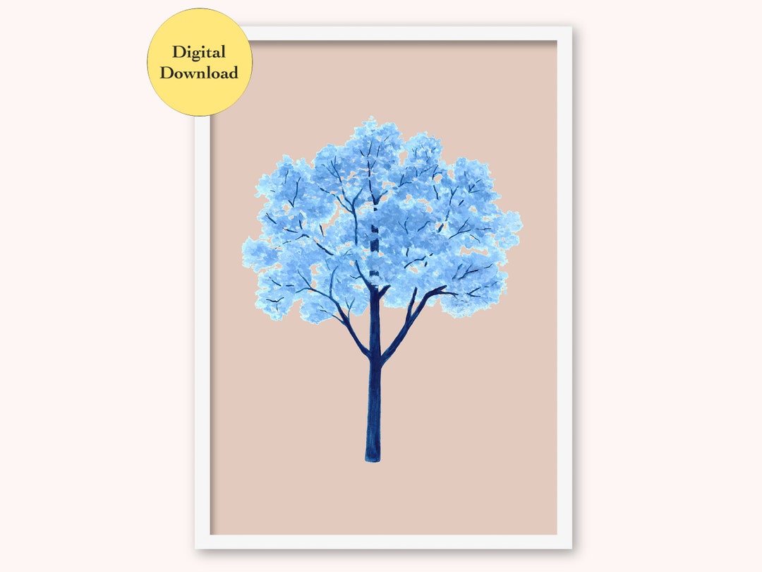 Trees 3 with Background Printable Art/blue Tree Painting/spiritual Art ...