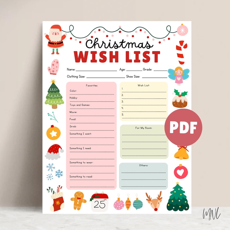 Christmas Wish List Christmas Printable Christmas Letter to Santa Wish ...