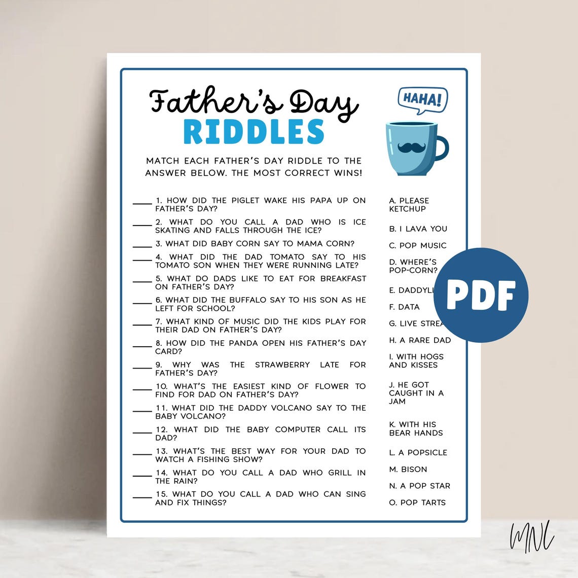 Fathers Day Riddles Game for Funny Father’s Day Party, Printable Father ...