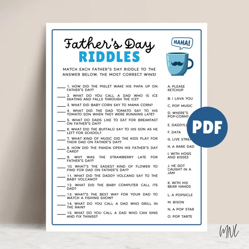 Fathers Day Riddles Game for Funny Father’s Day Party, Printable Father ...